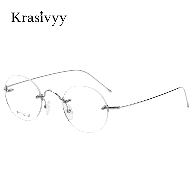 Krasivyy Vintage Round Rimless Glasses Frame Men Pure Titanium Optical ...