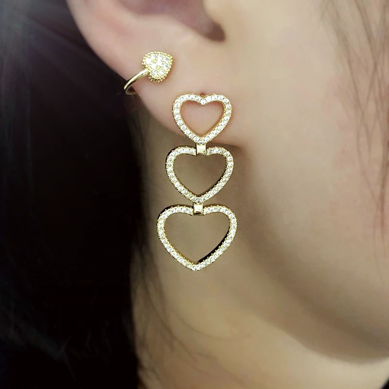 Luxury Heart Shape Dangle Earrings For Women Cubic Zircon Gold Color ...
