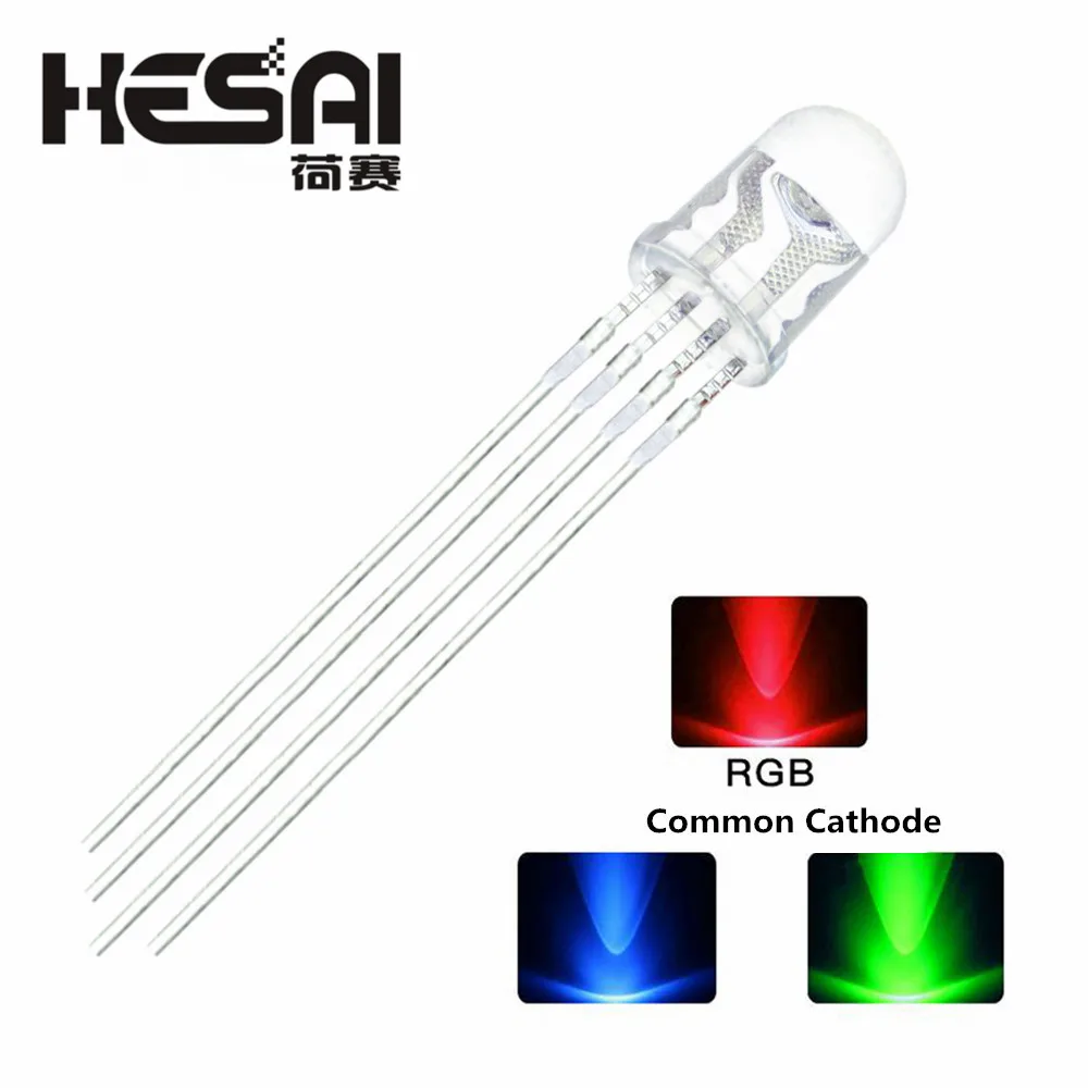 5mm RGB LED Common Cathode 4Pin Red Green Blue LED Round Tricolor LED ...
