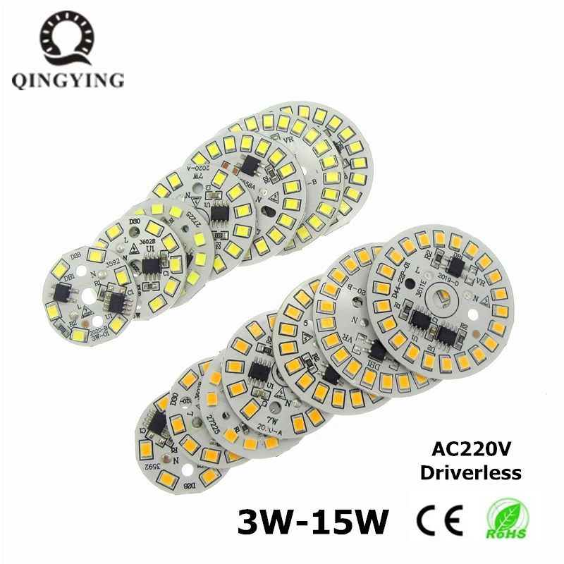 3W 5W 7W 9W 12W 15W AC 220v LED PCB With Integrated IC Driver Warm ...