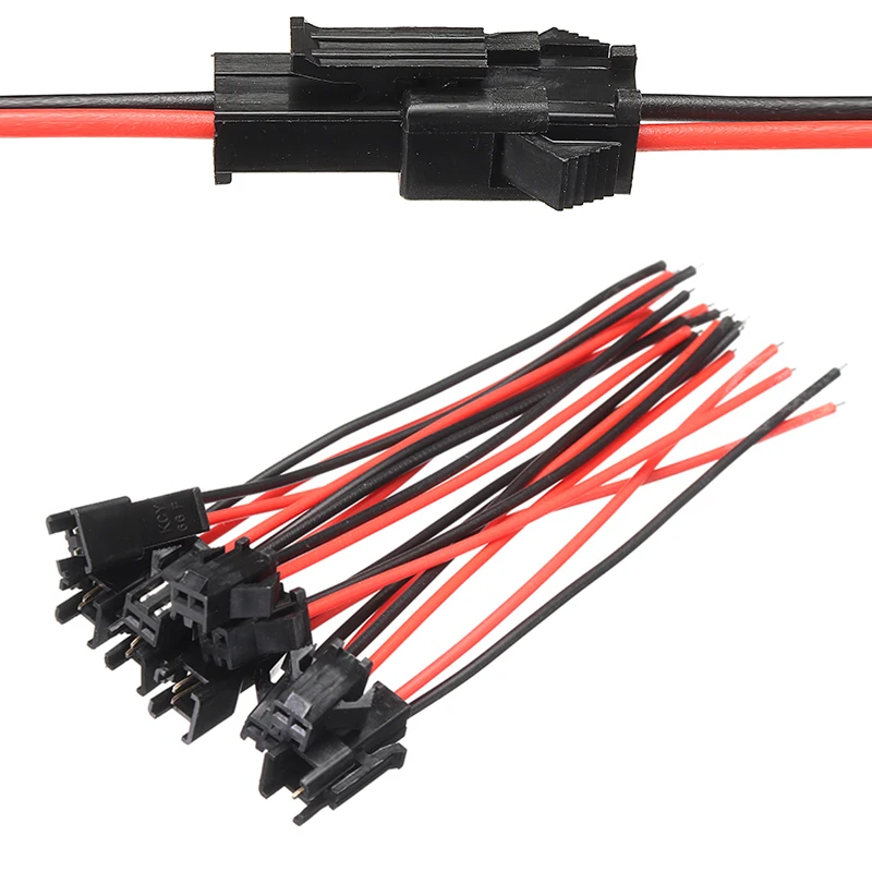 5-Pairs-100mm-2-Pin-SM-Plug-PVC-Plastic-Connector-Cable-Wire-Male ...