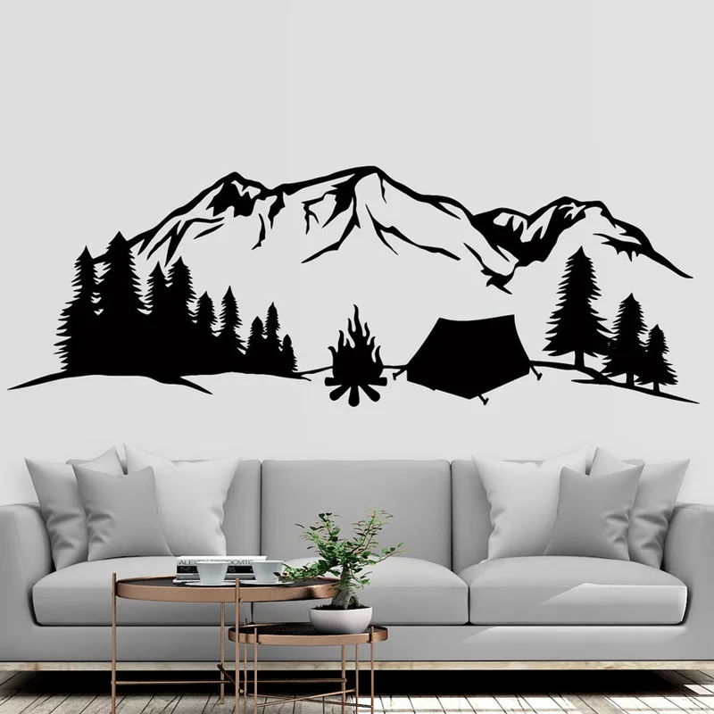 Nature Camping Mountains Wall Decal Mountain Travel Wall Vinyl Sticker ...
