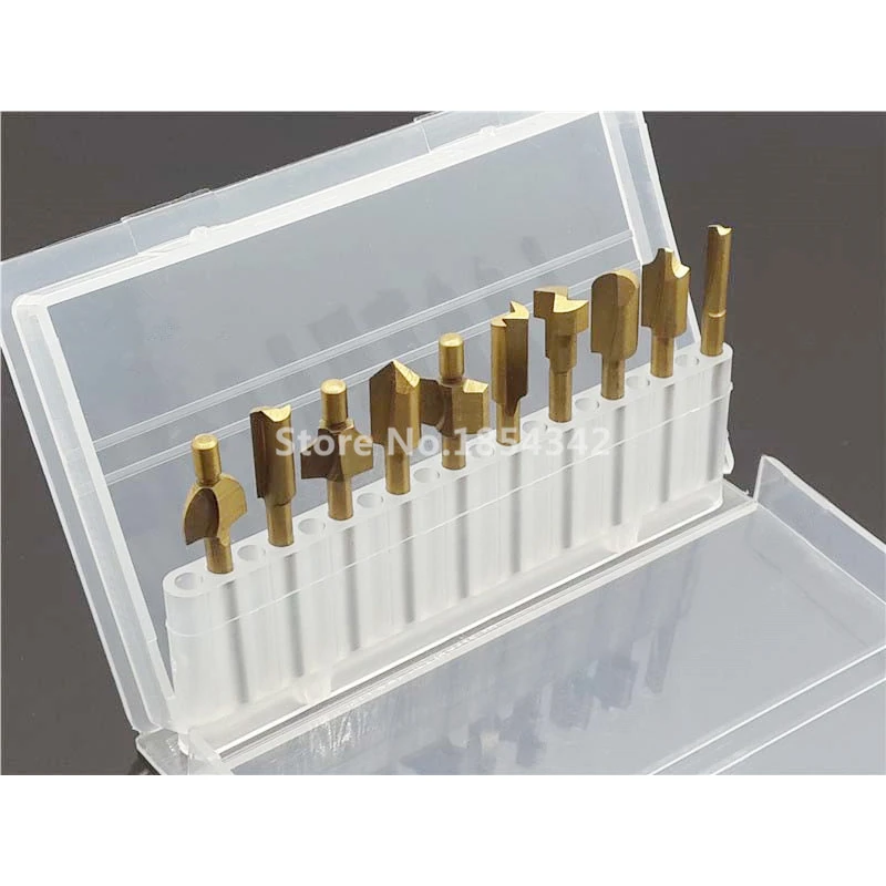 10pcs Set Box 3mm Hss Titanium Router Bits Wood Cutter Milling Fits ...