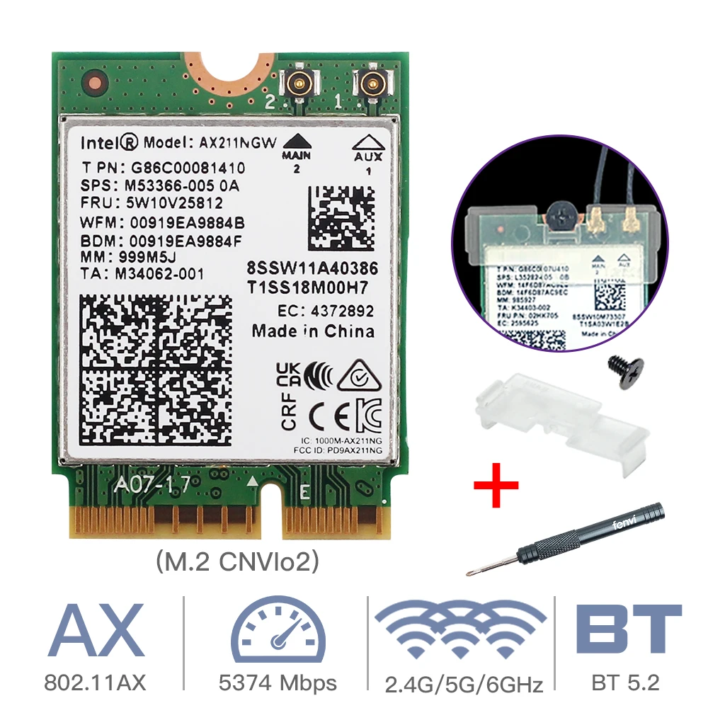 Tri Band 5374Mbps Wi Fi 6E Intel AX211 Wifi Card M 2 CNVIo2 Bluetooth 5 Tri Band 5374Mbps Wi Fi 6E Intel AX211 Wifi Card M 2 CNVIo2 Bluetooth 5