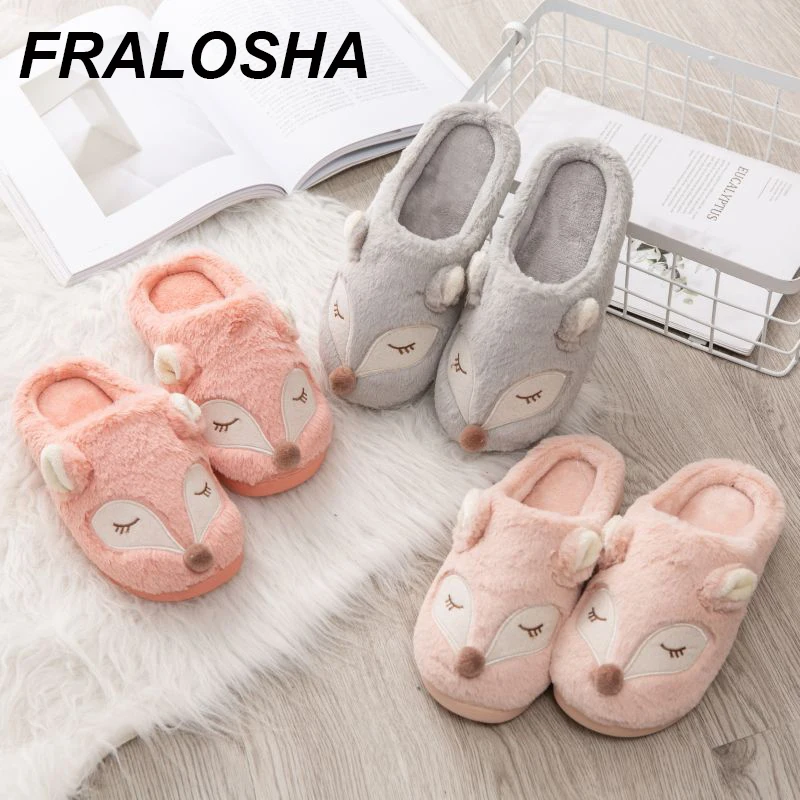 Indoor Home Floor Slippers Fox Women's Soft Shoes Warm Cute Animal Fox ...