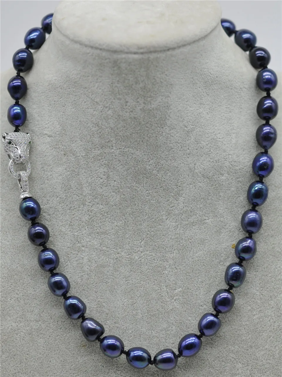 HABITOO-17-10x12mm-Black-Rice-Freshwater-Pearl-Necklace-14KGP-Clasp ...