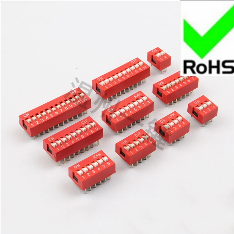 10pcs Plug dip 2.54mm red blue dial switch ds 1p 2345678910 bits Dial ...