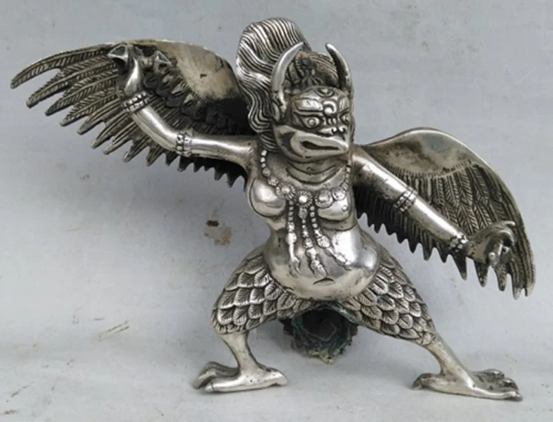 Chinese-Old-Tibet-Tibetan-Silver-Hand-Carved-Redpoll-Winged-Garuda ...