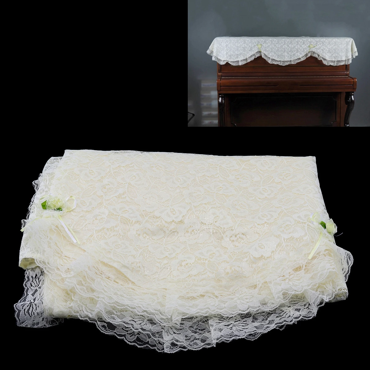 165 x 75cm Anti-static Upright Piano Dust-proof Lace Top Cover Keyboard ...