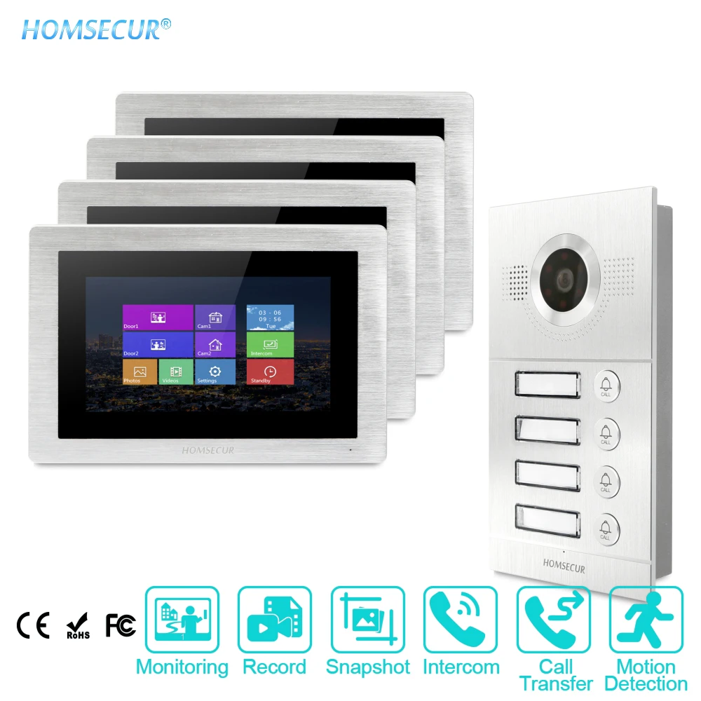 HOMSECUR 7 "ekran dotykowy drzwi wideo domofon telefoniczny System + srebrny aparat 800TVL ...