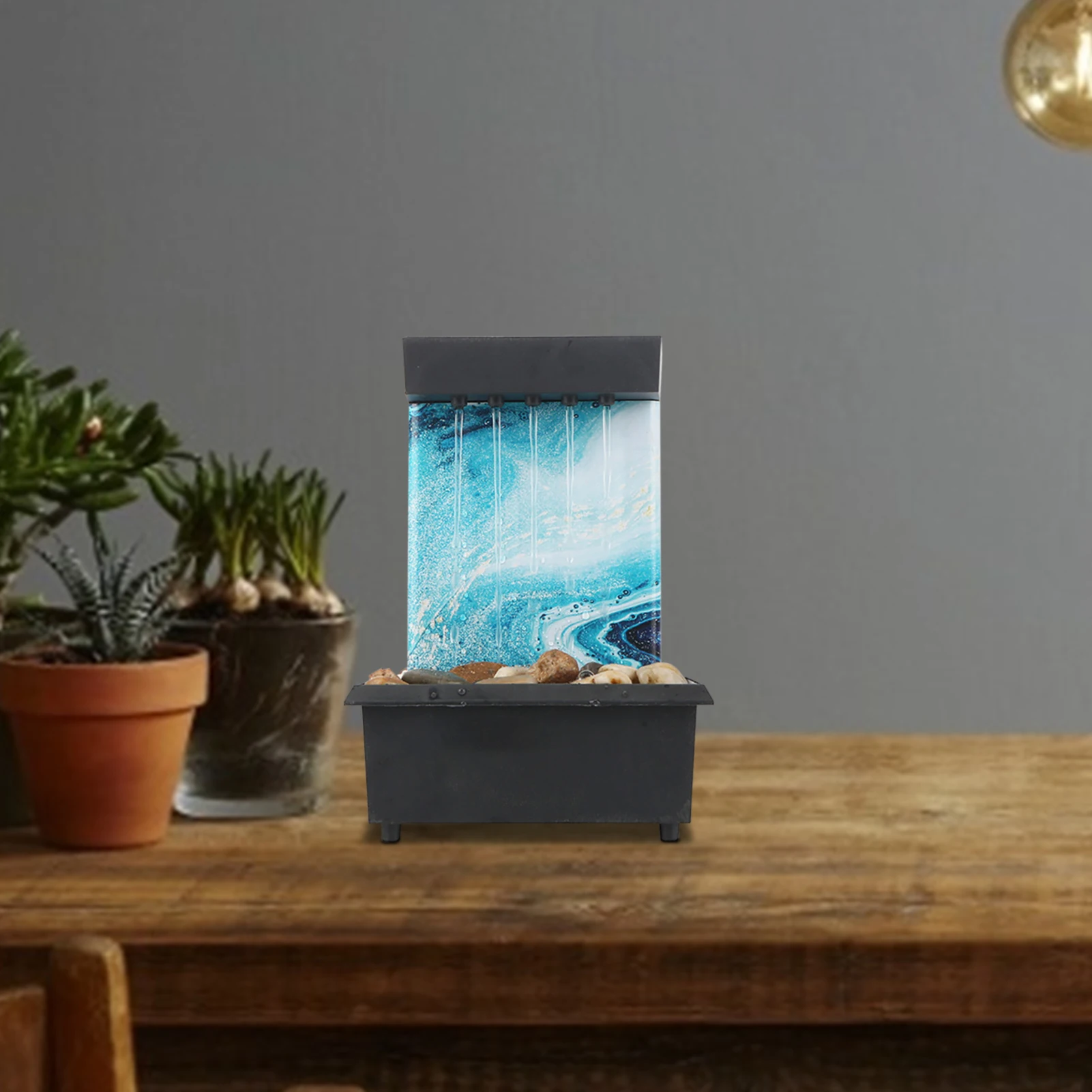 Small Plastic Waterfall With Led Light Tabletop Water Fountain Office ...