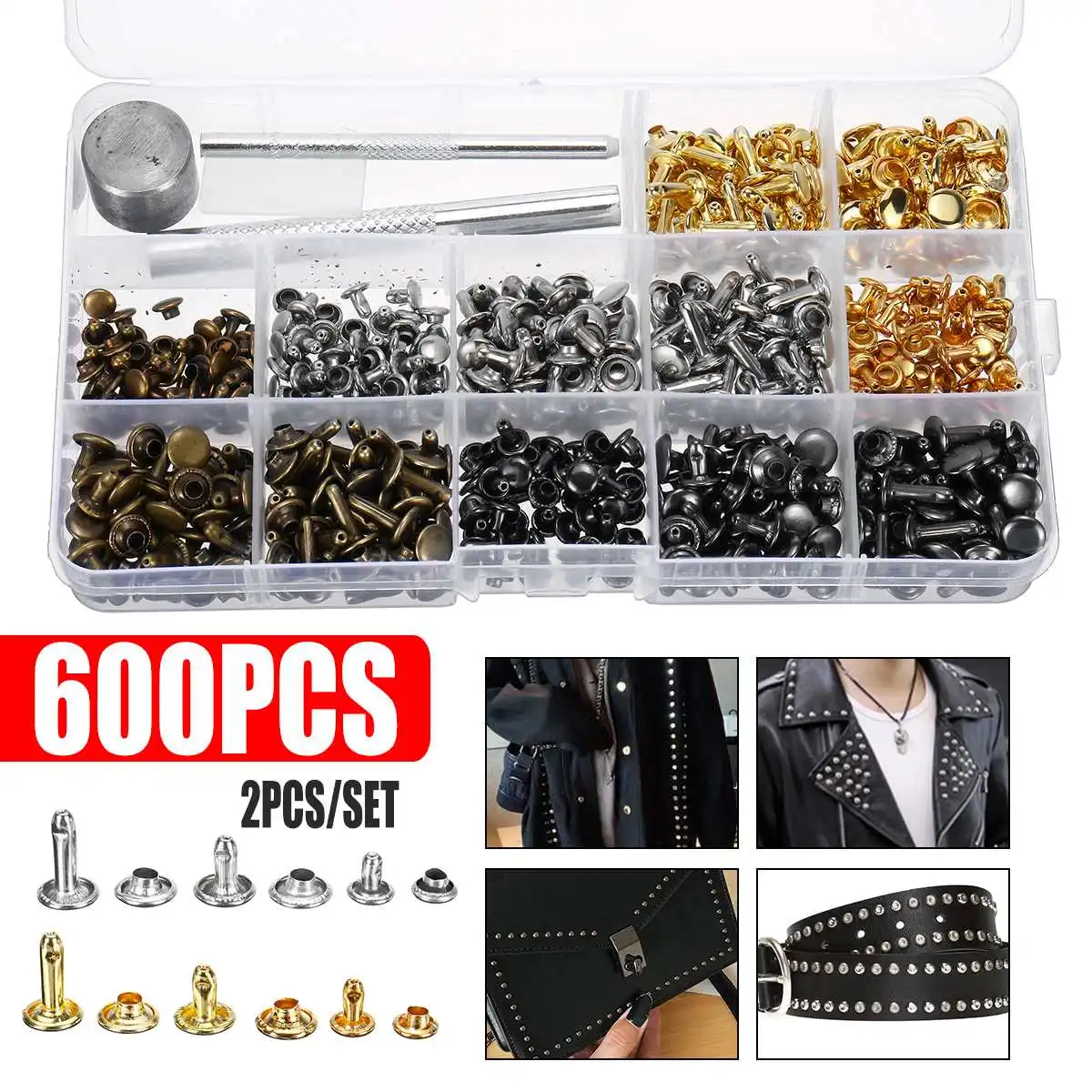 Remaches de cuero de doble tapa, tachuelas tubulares de Metal con ...