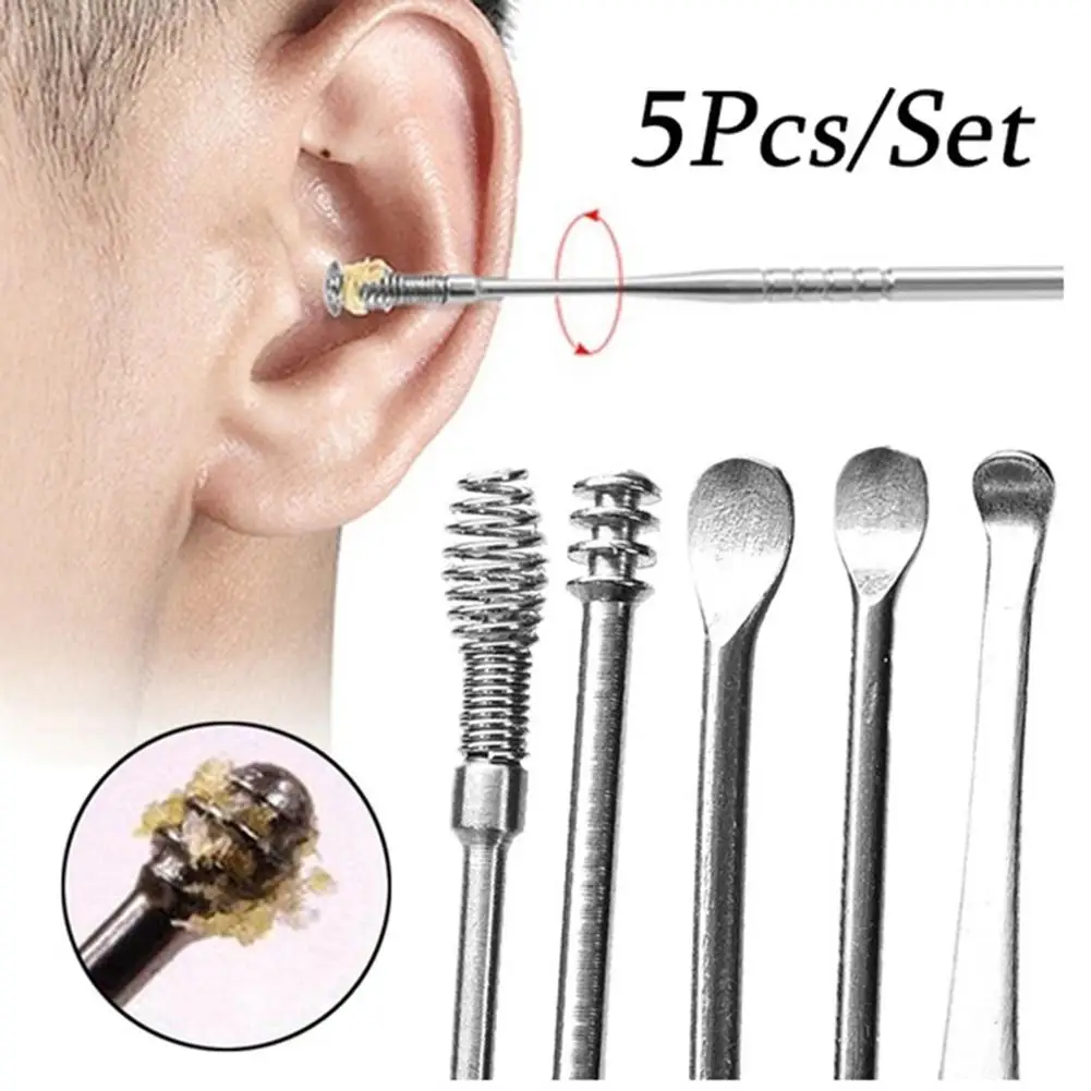 5Pcs-Unisex-Stainless-Steel-Spiral-Ear-Picks-Spoon-Wax-Removal-Cleaner ...