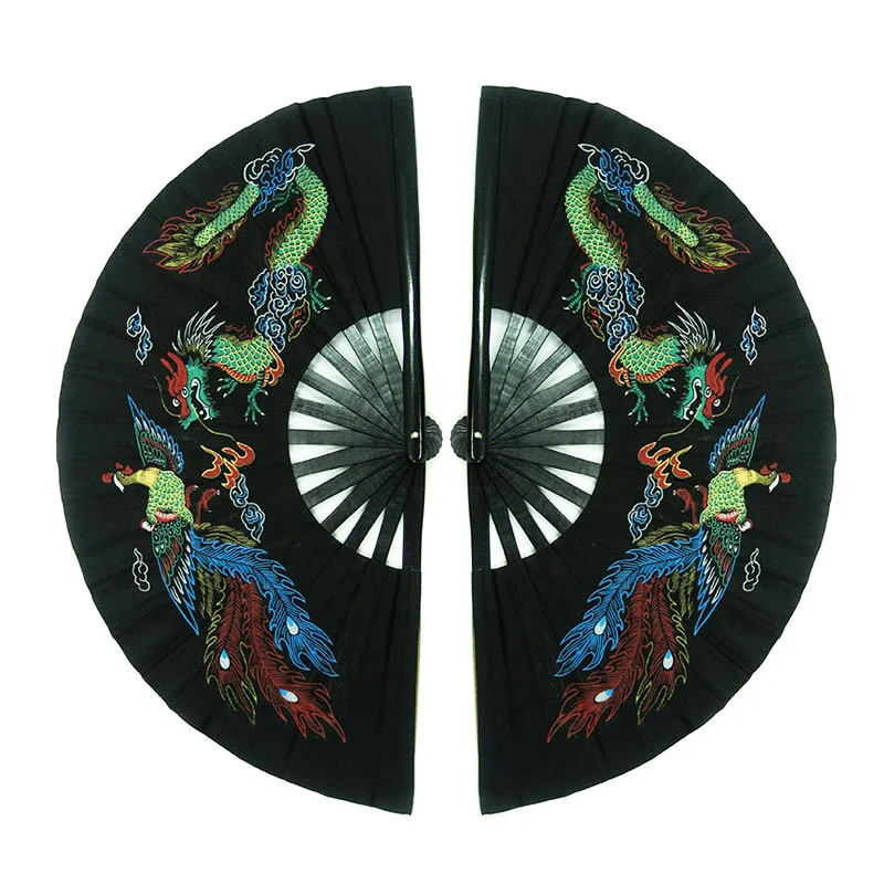 Bamboo Tai Chi fans Right and Left Wushu Wudang Double fan Dragon and ...