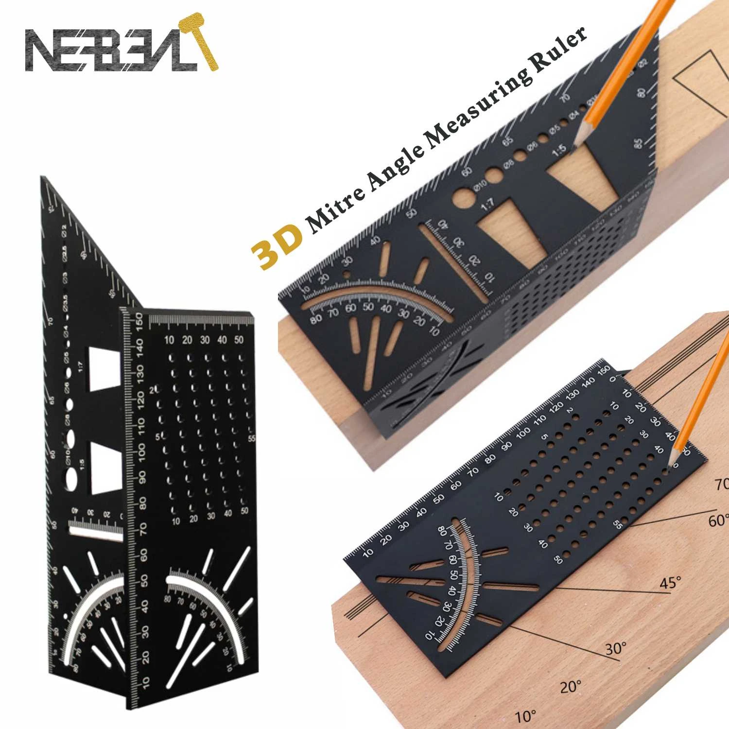 45 & 90 Degree Woodworking Ruler Square Scribe 3d Mitre Angle Measuring ...