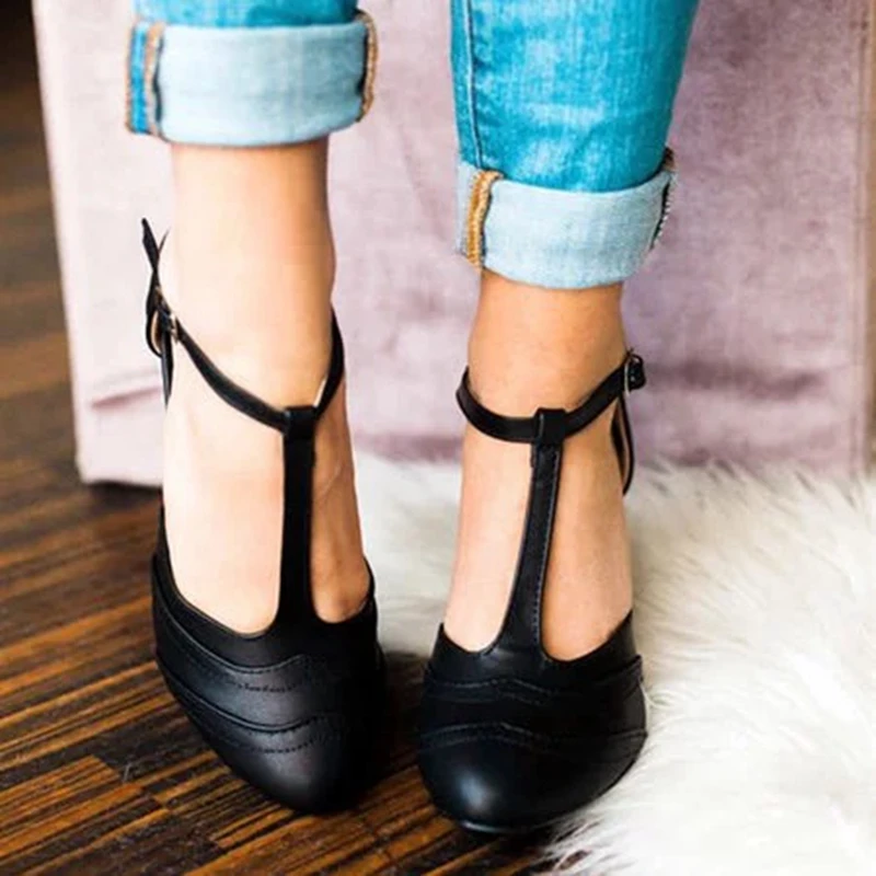 BLXQPYT 2019 Mature PU Solid Sandals Women square High Heel Cover Heel ...