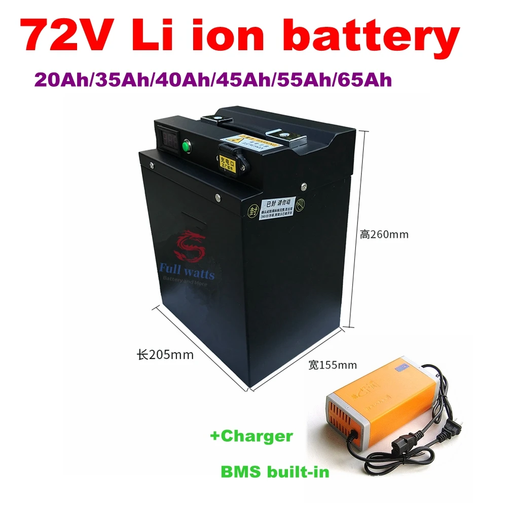 3 륜 차량 스쿠터 전기 자전거용 BMS 리튬 이온 배터리, 5A 충전기 포함, 72V, 20Ah, 35Ah, 40Ah, 45Ah, 55Ah, 65Ah| | - AliExpress