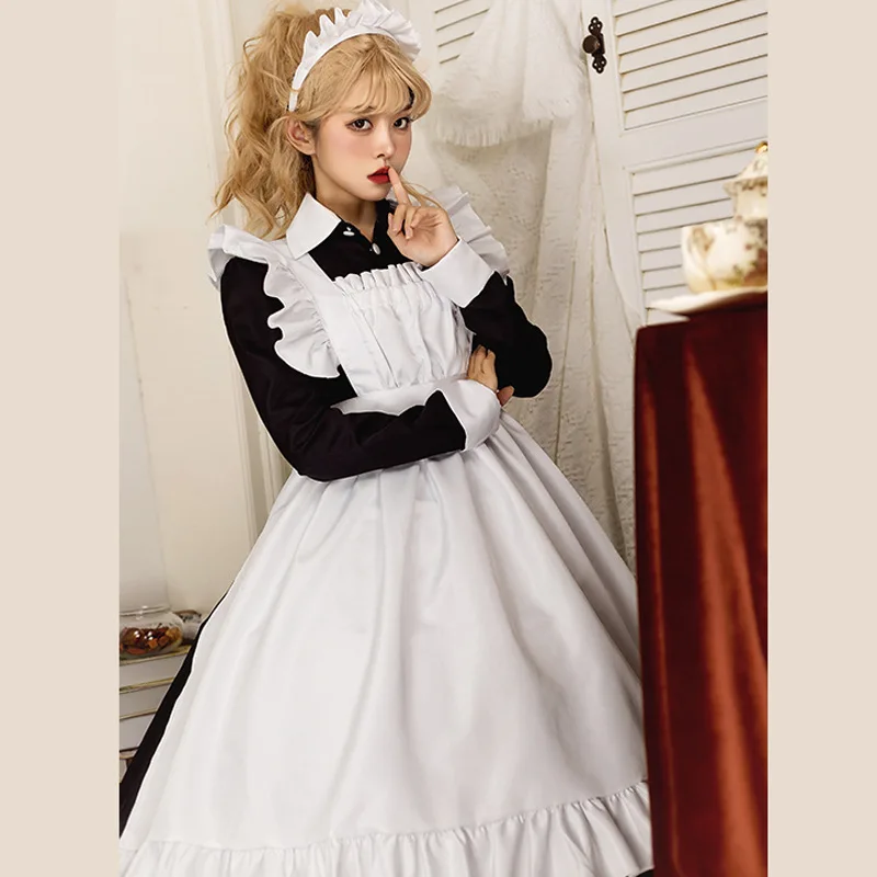 Japanese-Maid-Uniform-Dress-Sexy-Classic-Balck-White-Long-Lolita-Dress ...