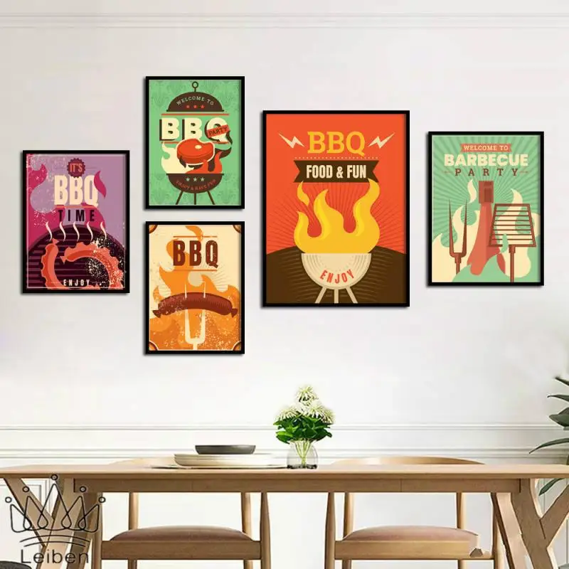 Cartoon Food Barbecue Canvas Painting Modern Party Art Posters and ...