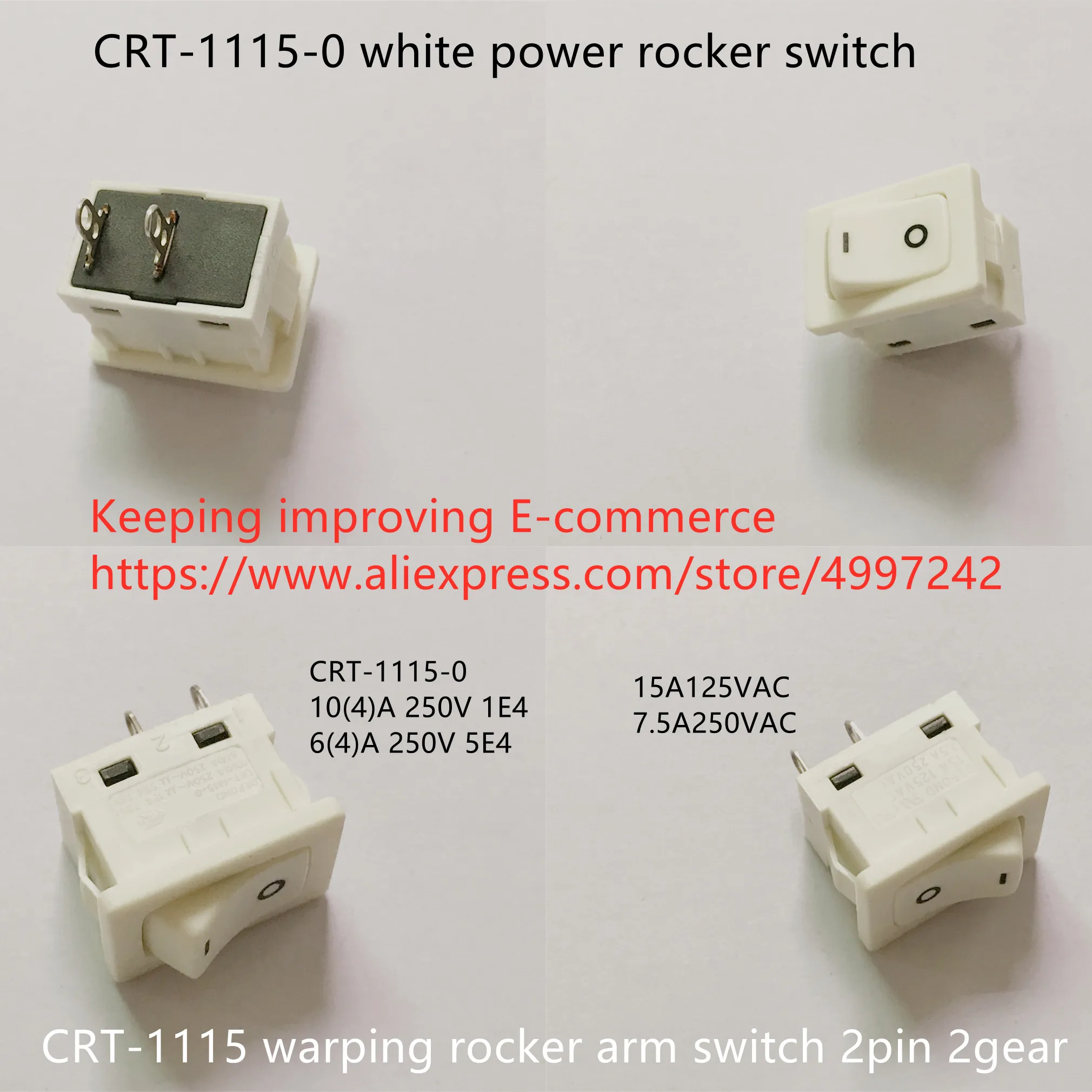 Original new 100% CRT-1115-0 white power rocker switch 2pin 2gear ...