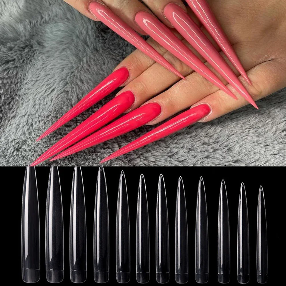 120pcs/Bag 4XL Extra Long Stiletto False Nail Tips Half Cover Point ...