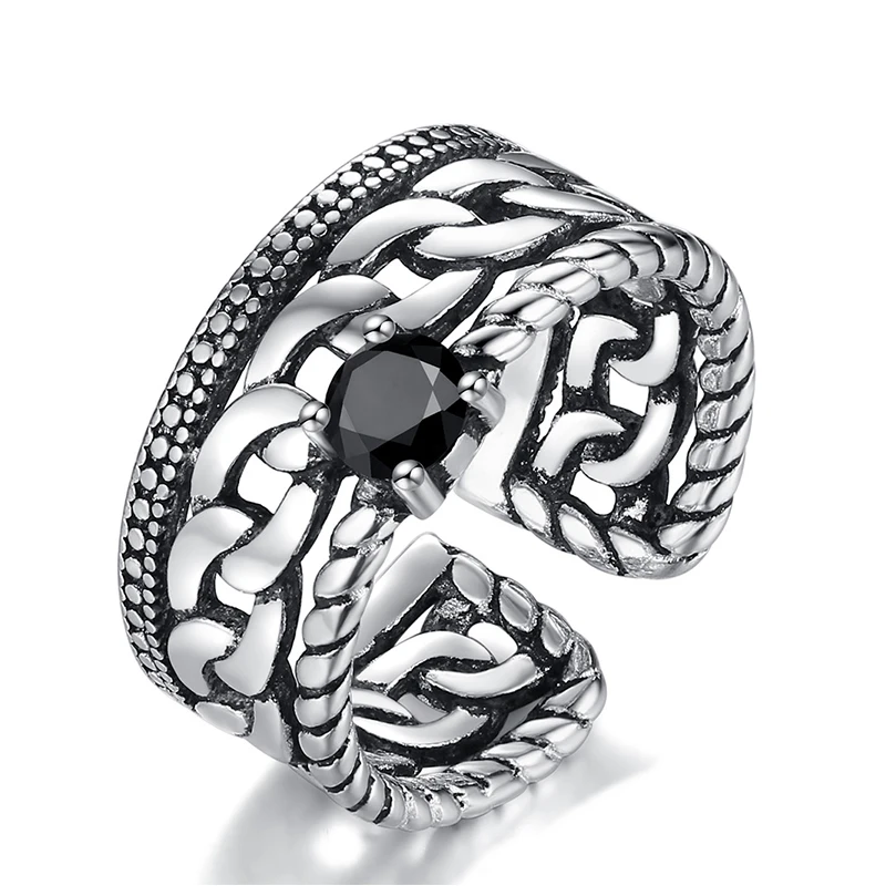 Vintage Creative Chain Rings Ancient White Inlaid Zircon Ring Punk ...