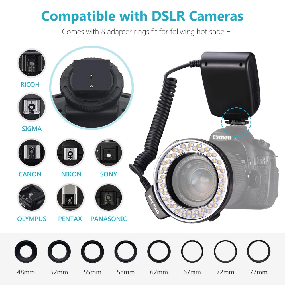 Macro-48pcs-LED-Ring-Flash-Light-with-8-Adapter-Ring-RF-550D-External ...