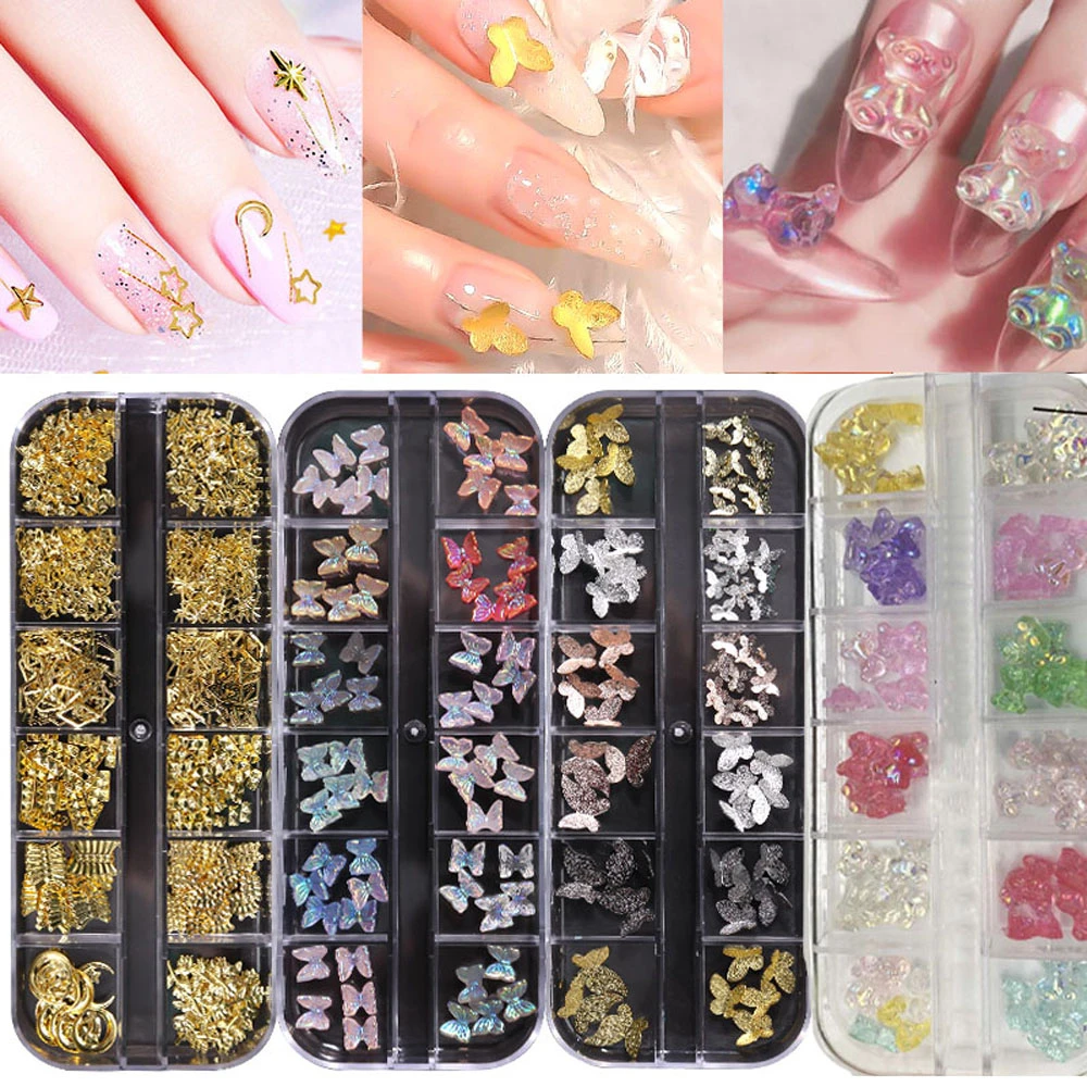 12grids/box 3d Bear/butterfly Rivet Nail Art Decorations Studs Aurora ...