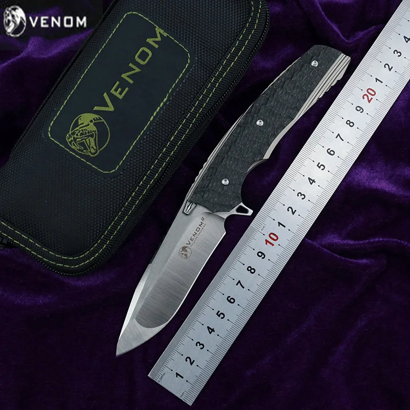 KEVIN JOHN KNIFE VENOM 2 M390 Blade Titanium Alloy+Carbon Fiber Handle ...