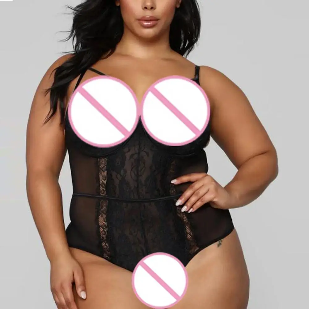 Lencería de talla grande para mujer, Body de encaje, lencería Sexy de hilo, ropa interior de una ...