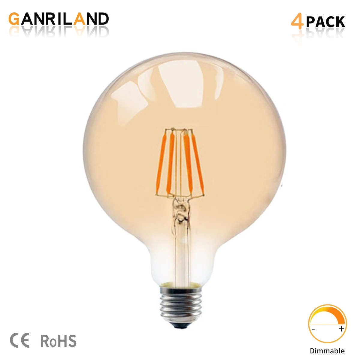 GANRILAND G125 LED Large Filament Bulb 4W E27 Globe Warm 2200K LED ...