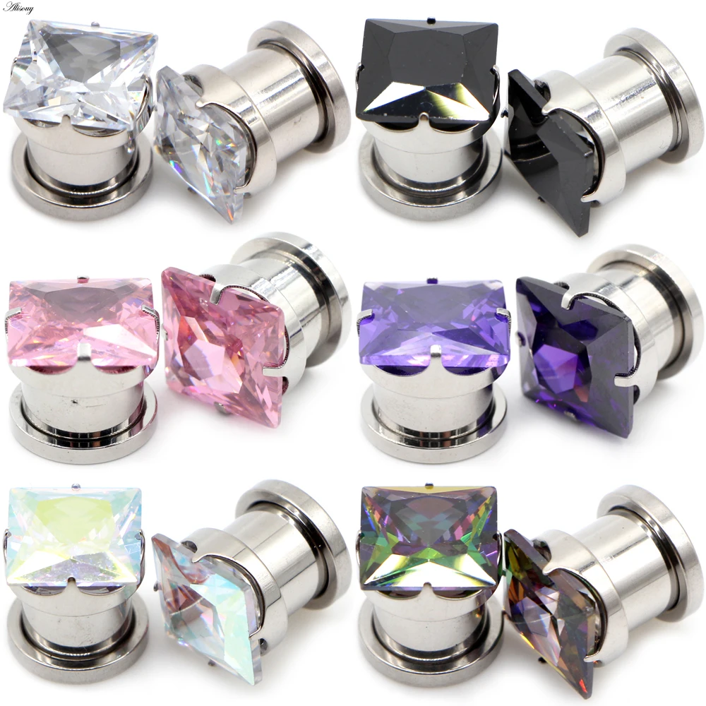 Alisouy-2pcs-Stainless-Steel-Square-Zircon-CZ-Screw-Ear-Gauges-Plugs ...