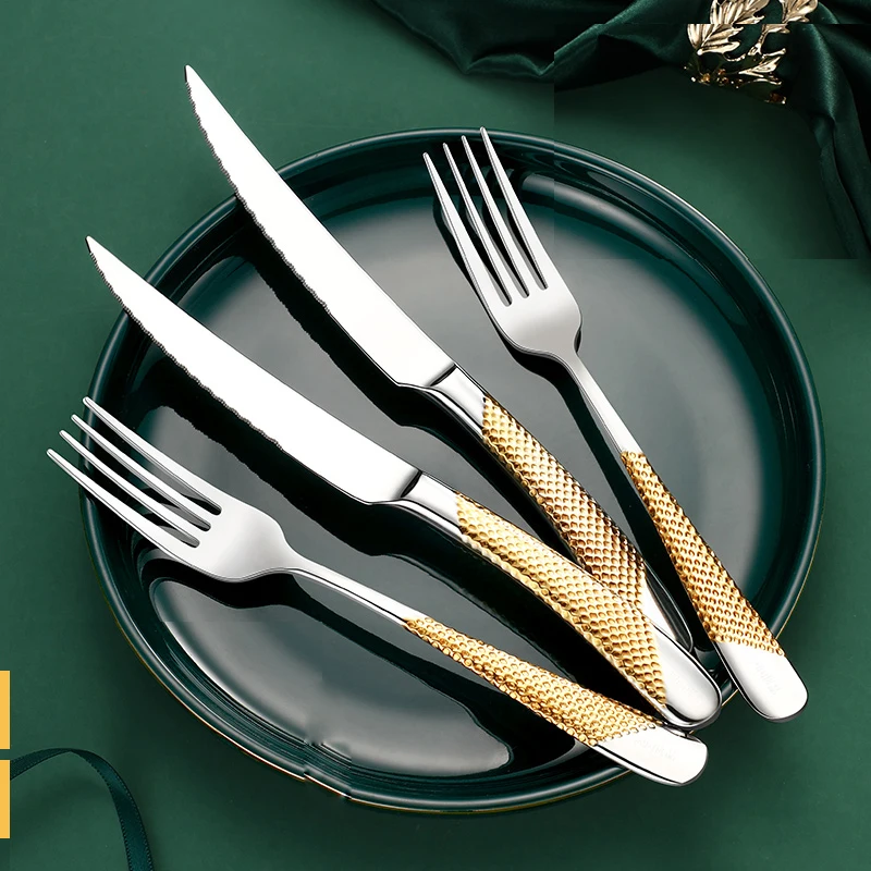 Home-Tableware-Cutlery-Set-Golden-Cutlery-Stainless-Steel-Dinnerware ...