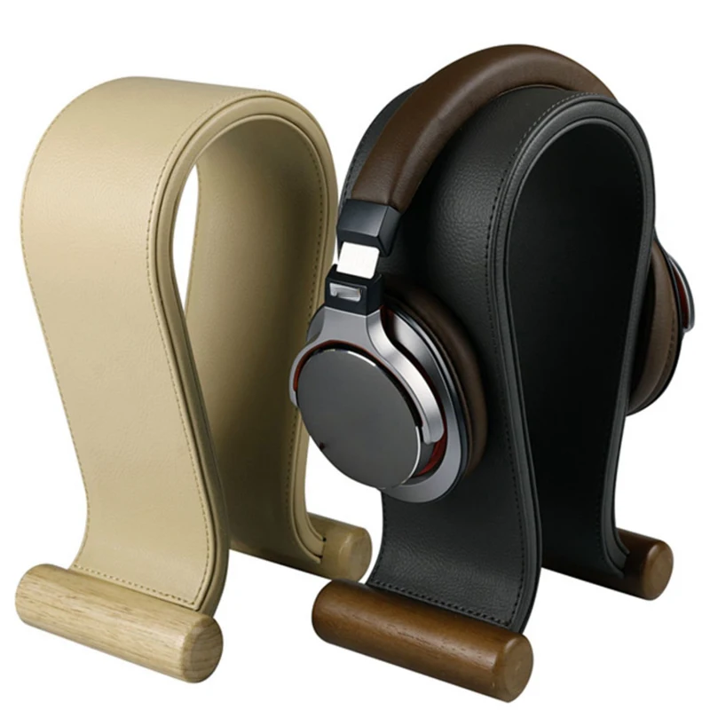 Universal-Gaming-Headset-Stand-PU-Leather-Wood-Headphone-Holder-Desk ...