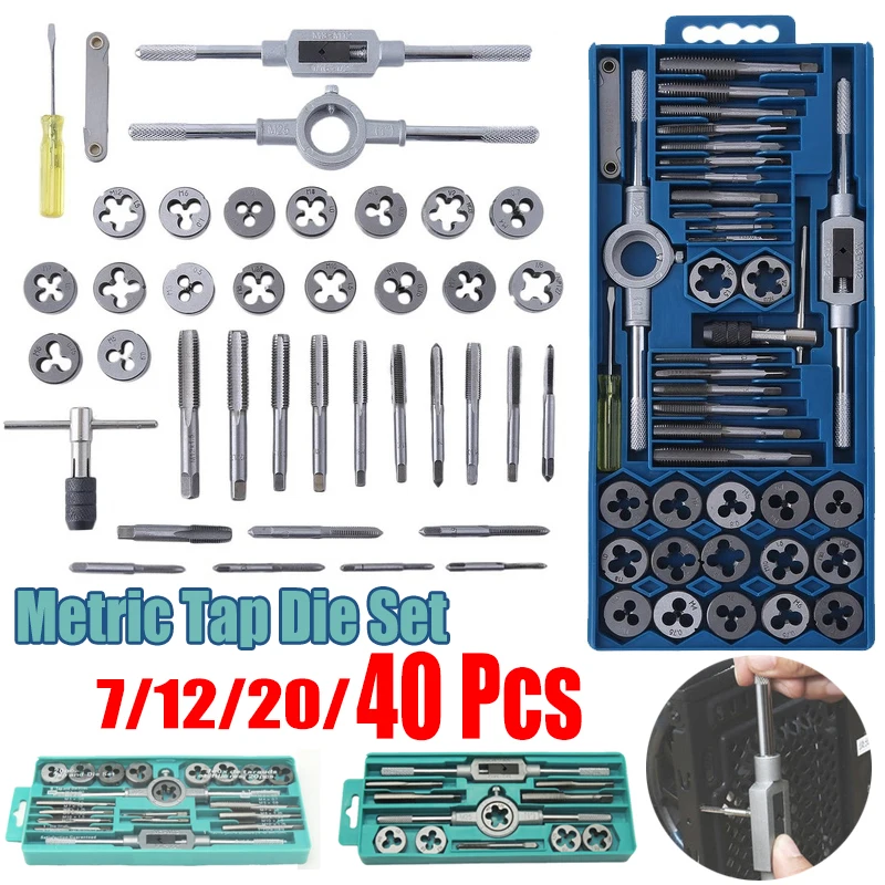 7/12/20/40Pcs Hand Tools Die Set M3 M12 Screw Thread Metric Taps Wrench Dies DIY Kit 1/16 1/2 ...