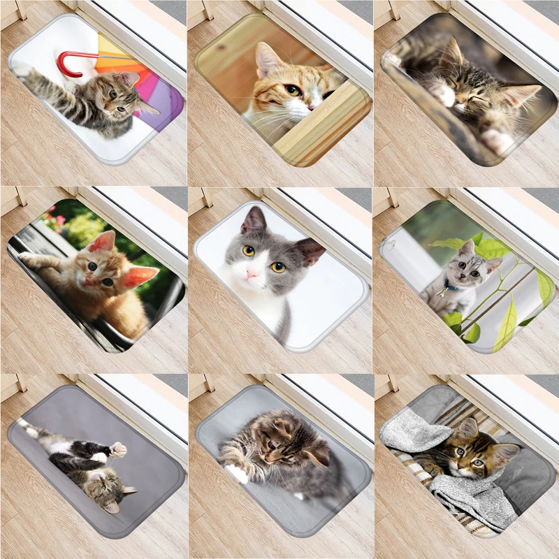 Cute Cat Pattern Floor Mat Anti-Slip Carpet Doormat Indoor Kitchen ...