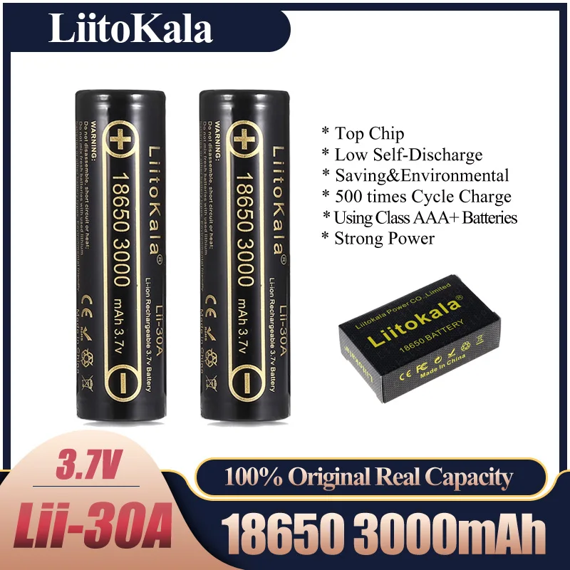 LiitoKala Lii 30A 18650 18650, 3000mah, 고출력 방전, 충전식 배터리 전력, 30A 큰 전류|충전가능 배터리| - AliExpress