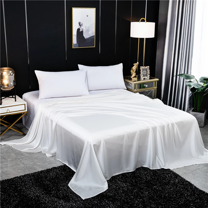 Natural-Silk-Flat-Sheet-Solid-Color-Bed-Sheet-Queen-King-Size-Bedding ...