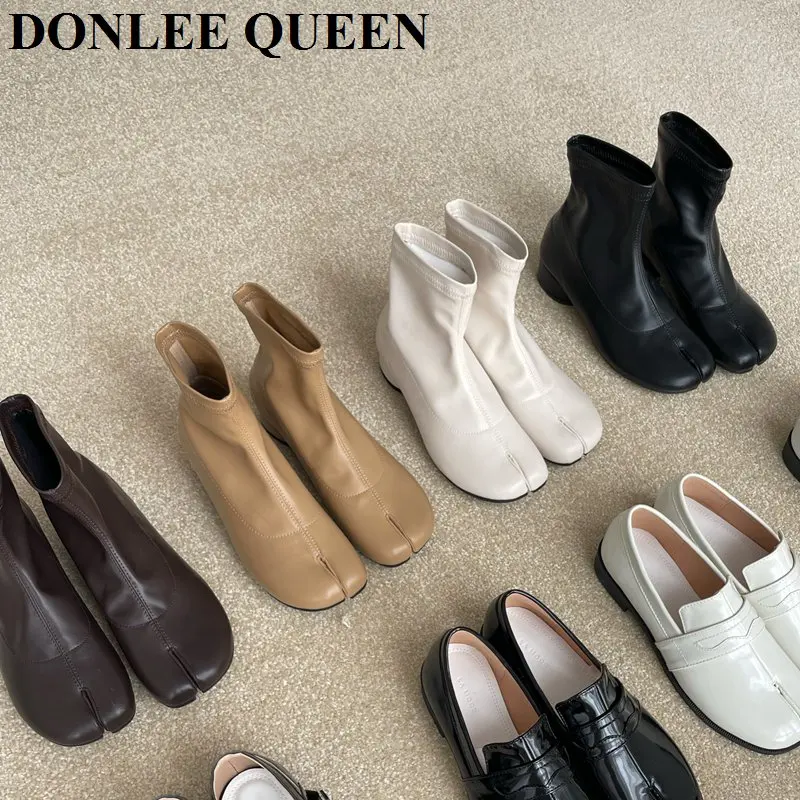 Fashion Ankle Boots Split Toe Low Heel Shoes Women Female Short Booties ...