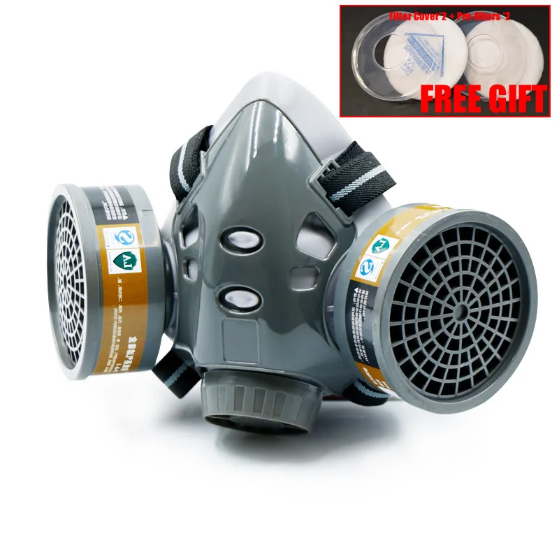 Half Face Dust Gas Chemical Respirator Dual Filters Work Safety ...