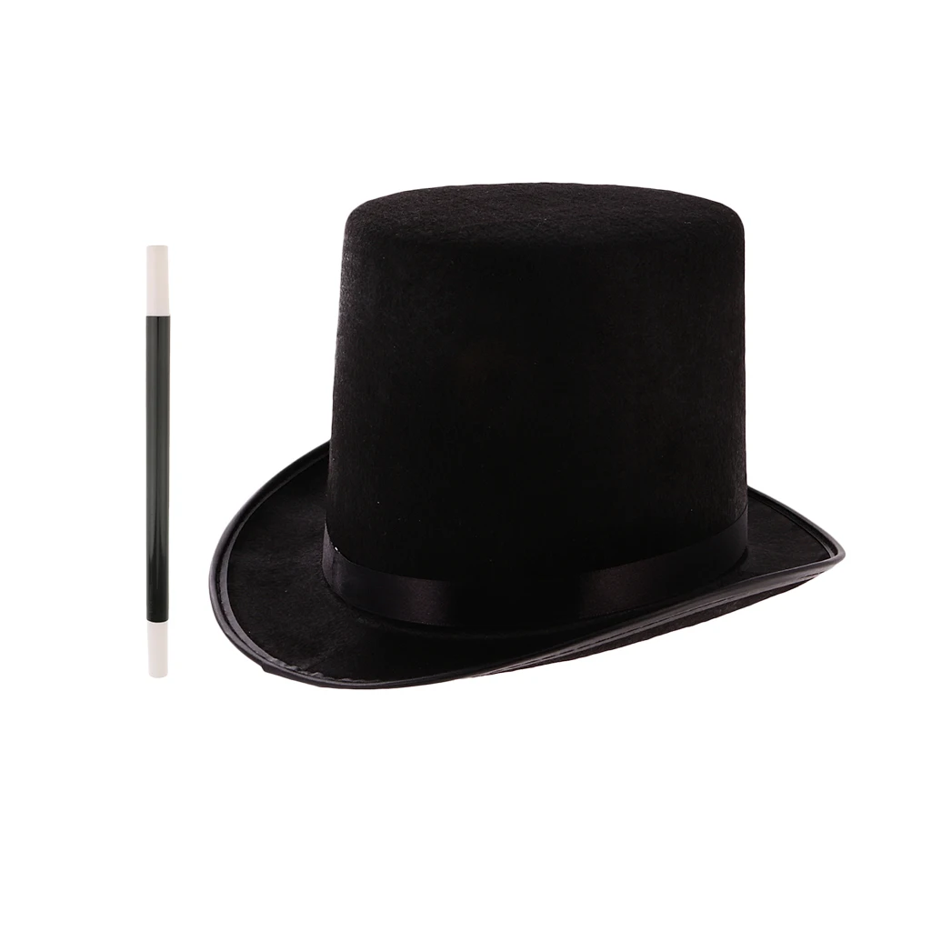 Magician Fancy Dress Costume Set Black Top Hat & Magic Wand Props For ...