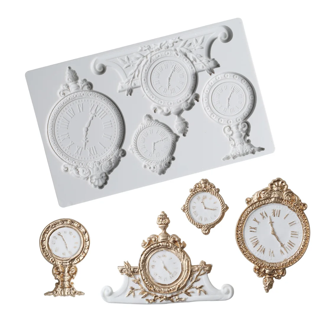 European-style Retro Clock Grain Chocolate Mold Sugar Cake Silicone ...
