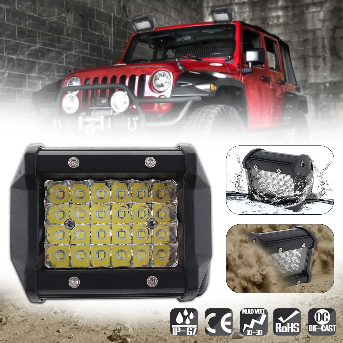 1pcs 4 Inch 72W 10800LM LED Car Work Light with Four Rows light Bars ...