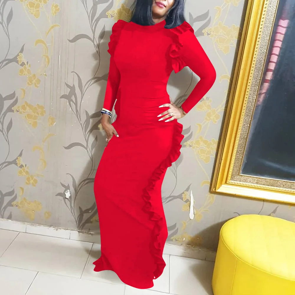 Женское прямое платье с оборками, черное платье со стоячим длинным ...