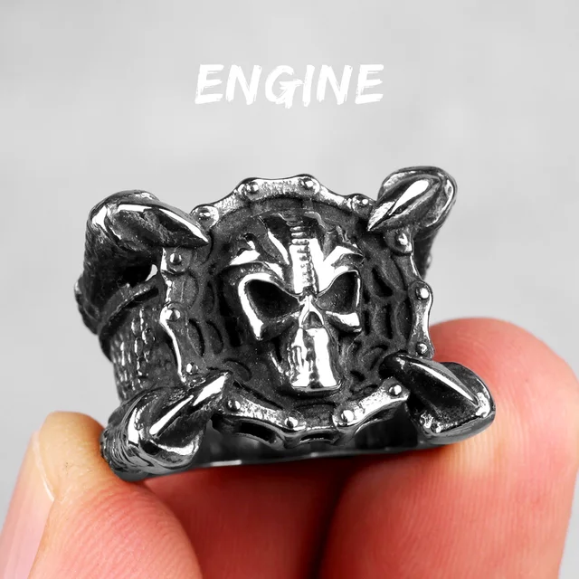 Stainless Steel Men Gothic Skull Head Rings