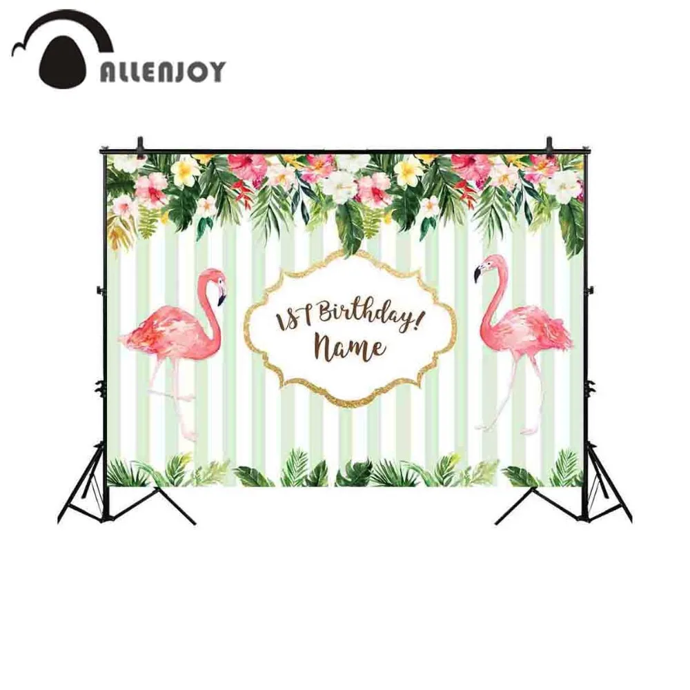 Allenjoy Flamingos Party Backdrops Happy Birthday Flowers Leaves ...
