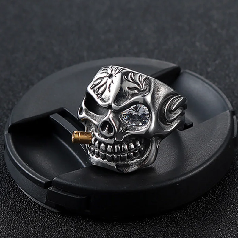 Head Skull Ring For Men Jewels Biker Sygnet Smokes Gifts Mens Stainless ...