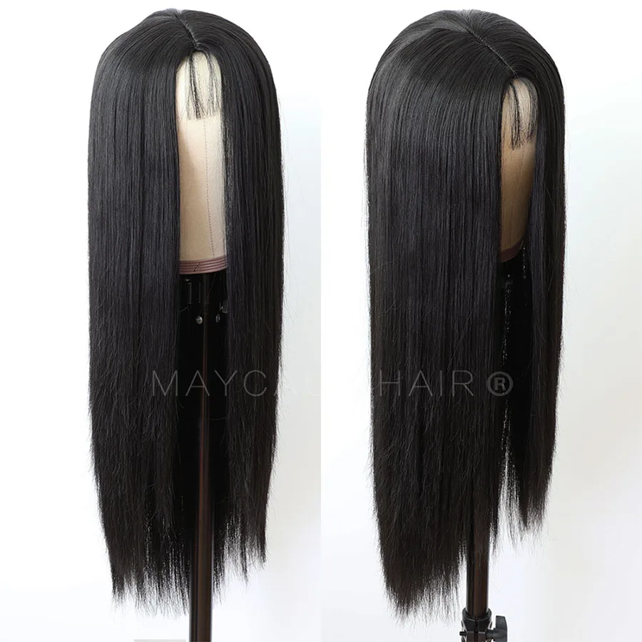Maycaur peruca longa lisa preta, peruca sintética resistente ao calor ...
