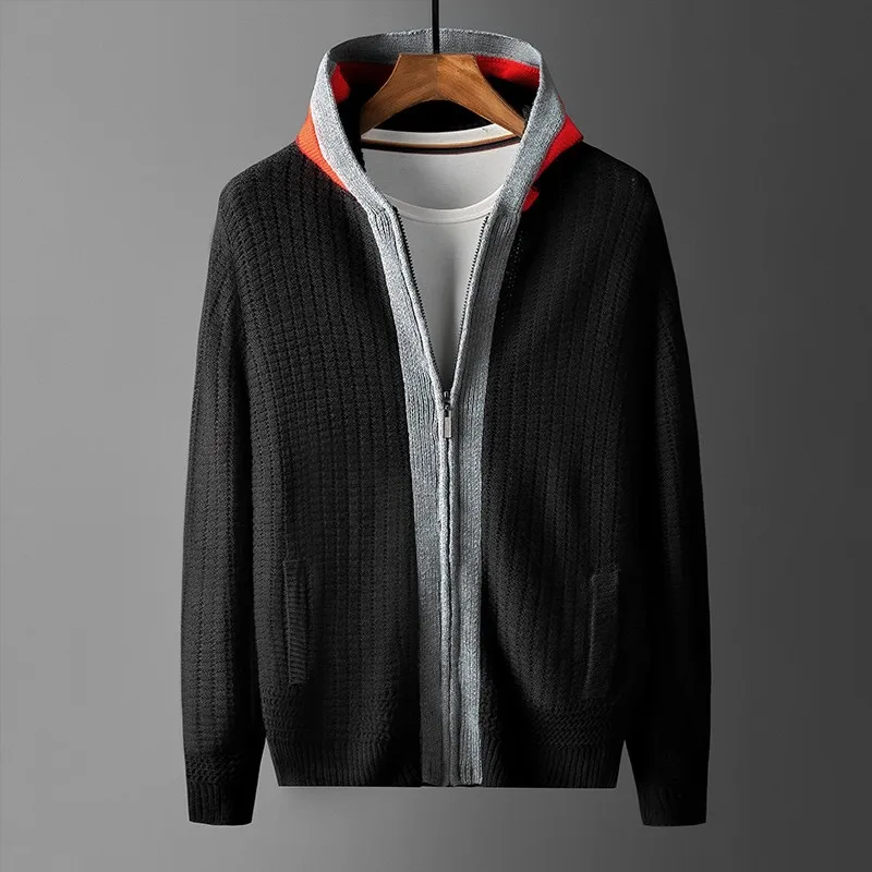 Minglu Hooded Mens Sweaters High Quality Contrast Color Zipper Casual ...