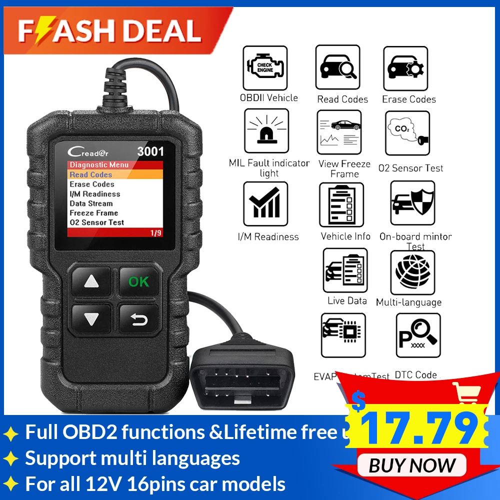 Lançamento x431 obd2 scanner cr3001 suporte completo obd ii/eobd ...
